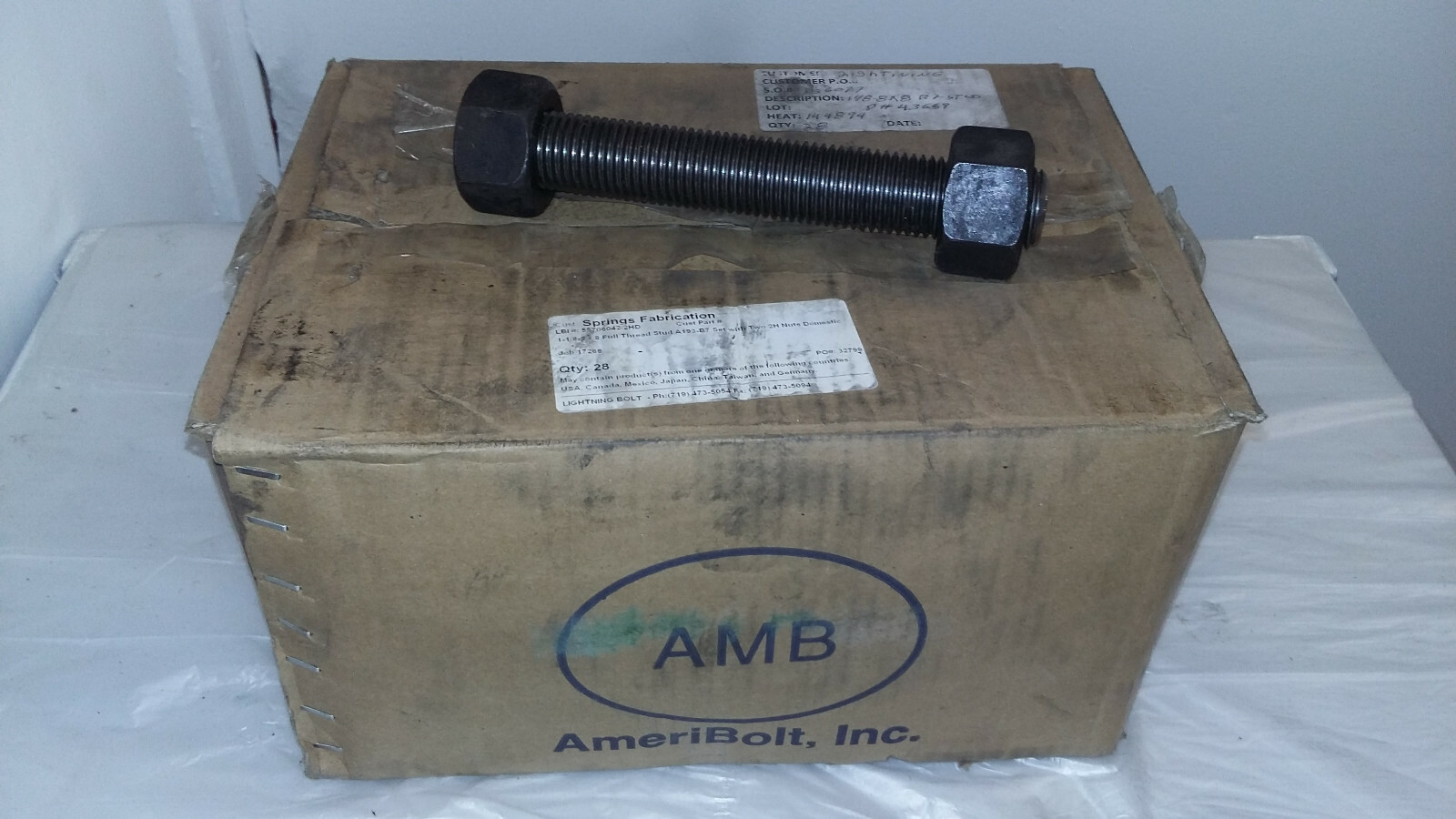 Ameribolt A193 B7 1-1/8 x 8 Full Thread Studs and 2H Nuts Lot: 28 Bolts w/Nuts | eBay