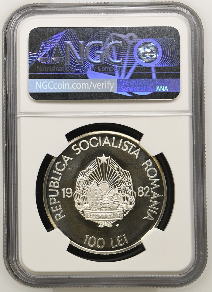 1982 FM Romania Silver 100 Lei First Independent State 2050TH Anniv NGC ...