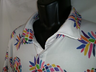 Proud 90 Golf is Fun Polo 2X White With Rainbow Pineapple Design Short ...