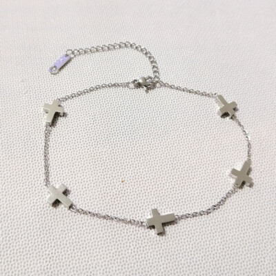 Silver Stainless Steel Cross Link Chain Anklet bracelet for women ...