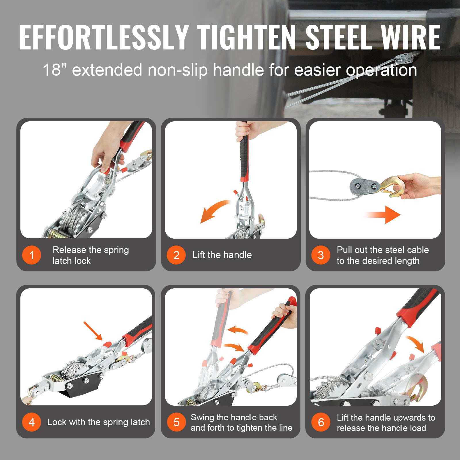 VEVOR Power Puller Come Along Winch 4 Ton 8818 lbs Heavy Duty Pull ...