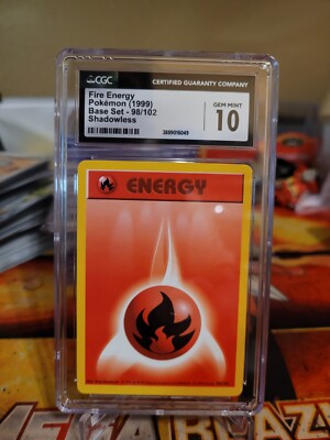 Pokémon TCG CGC GEM MINT 10 Fire Energy 98/102 Base Set SHADOWLESS wotc ...