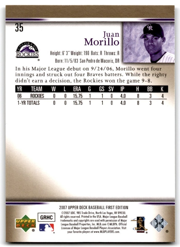 2007 Upper Deck First Edition Juan Morillo Rookie Baseball Cards #35 | eBay