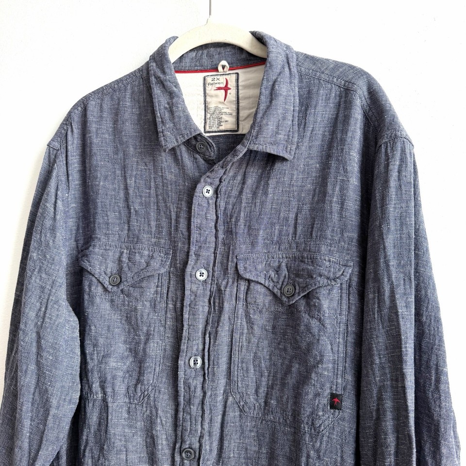 Relwen Linen Blend Long Sleeve Workshirt Men’s Size 2X In Blue Utility ...