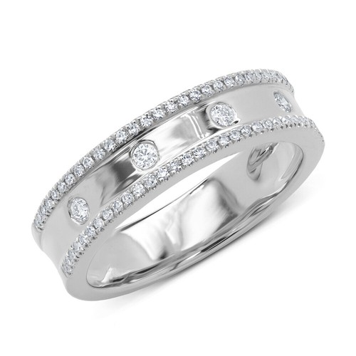14K White Gold Diamond Bezel Wedding Band Ring Natural Round Cut 0.23 ...