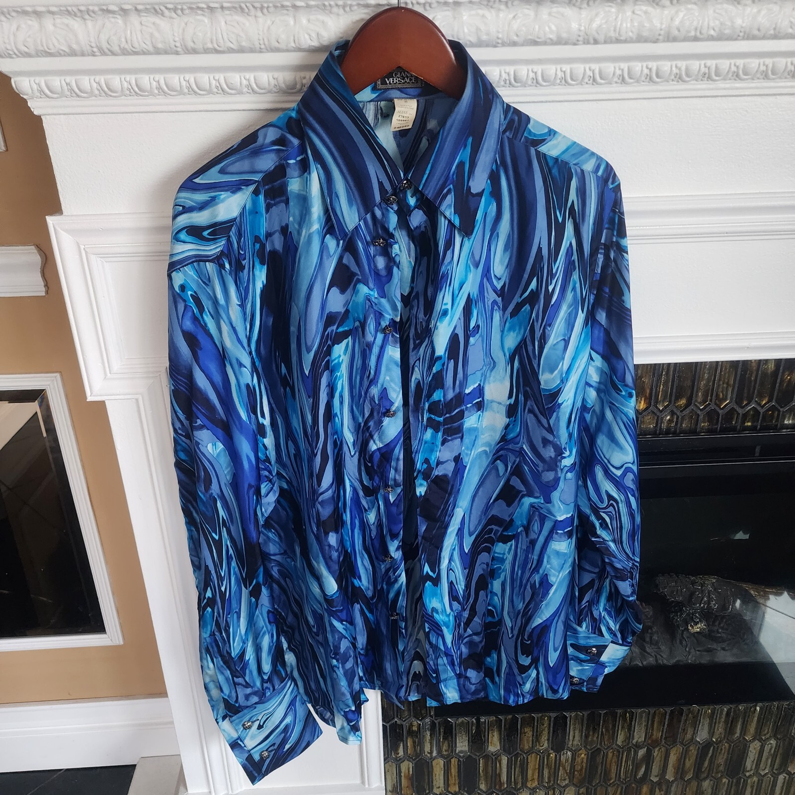 Gianni Versace shirt blue long sleeve men 50 made in … - Gem