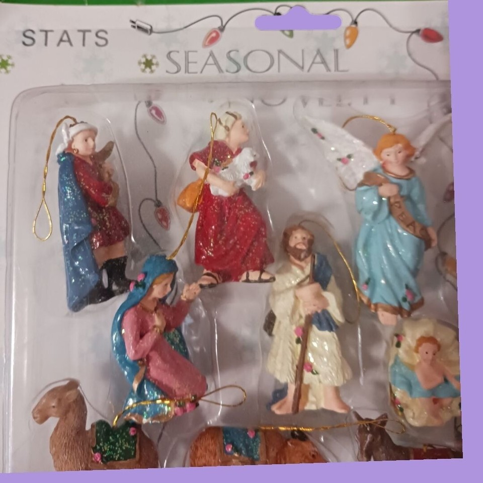12-Piece Nativity Scene Set With Hanging Strings & Detailed Figurines ...