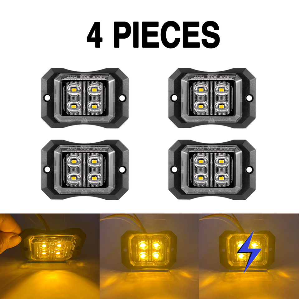 4X Amber/White 4LED Car Truck Emergency Beacon Warning Hazard Flash ...