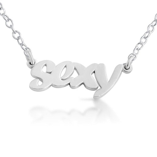 Azaggi 925 Sterling Silver Script Word SEXY Charm Pendant Necklace for ...