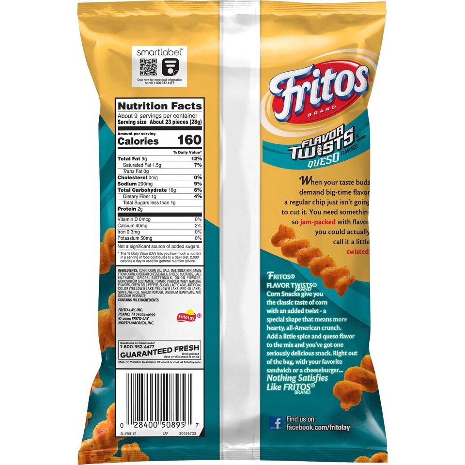 Fritos Corn Chips TWISTS QUESO 9.25 Oz Frito-Lay Snacks (4 Bags) | eBay