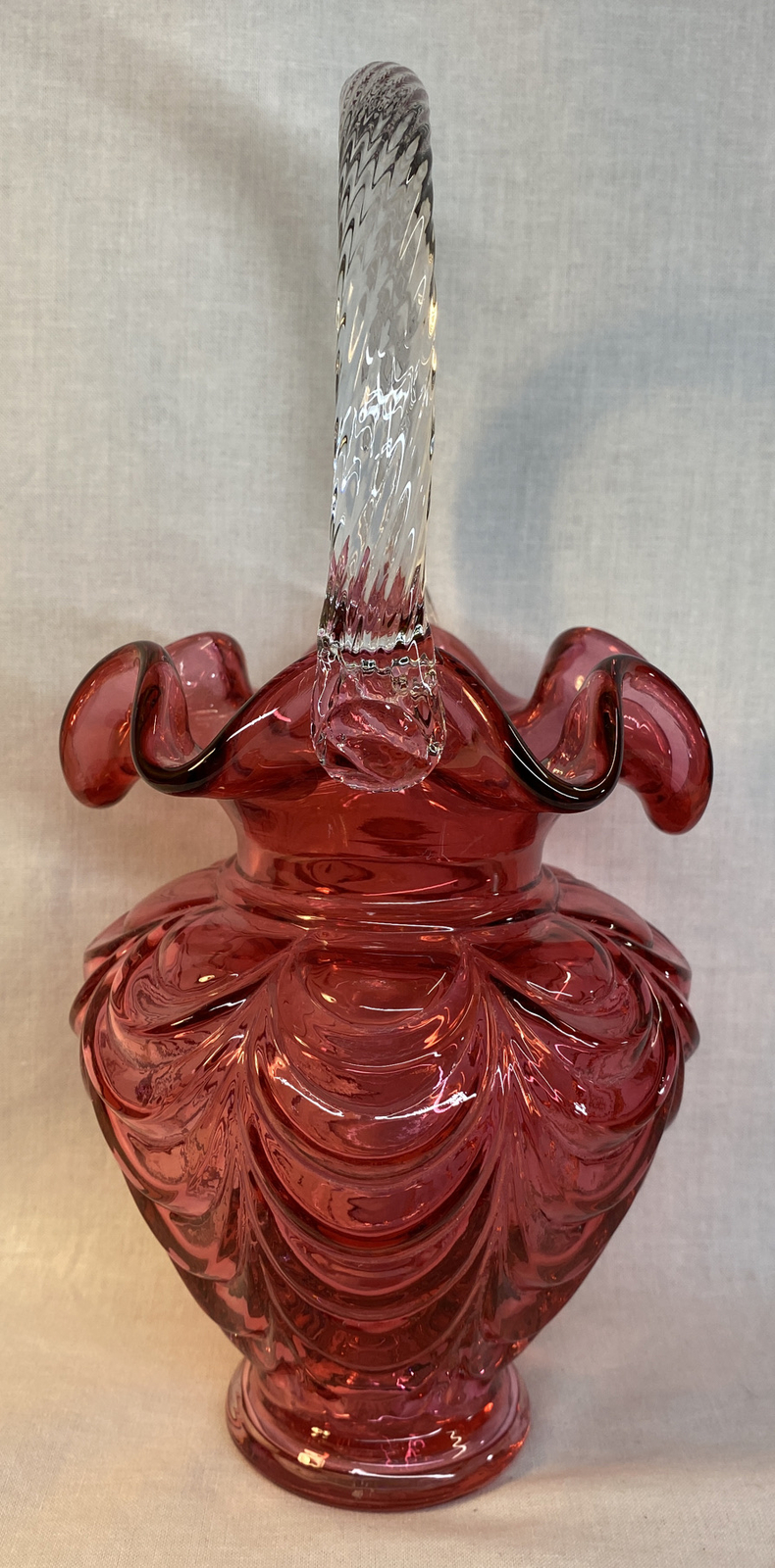 Fenton Art Glass Cranberry Drapery Basket 2002 | eBay