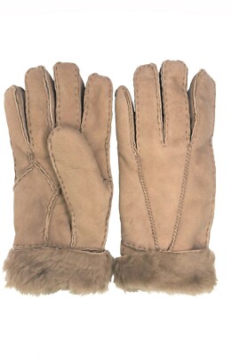Women's Genuine Sheepskin Camel Warm Leather Shearling Suede Fur Gloves ...