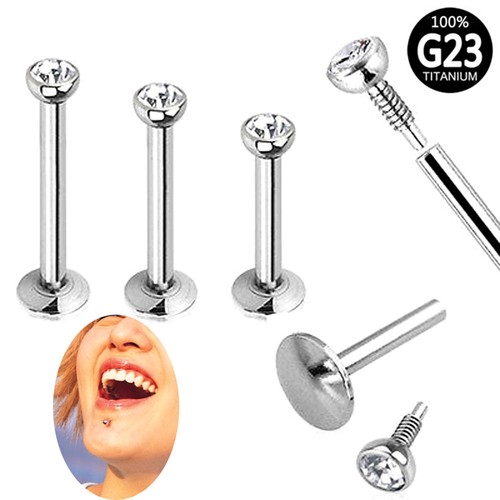 3pc Gem Monroe Lip Labret G23 Titanium 6-12mm Bar Internal Thread Ear ...