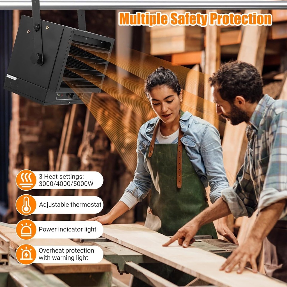 5000W Electric Garage Heater Ceiling/Wall Mount Space Heaters 240V ...