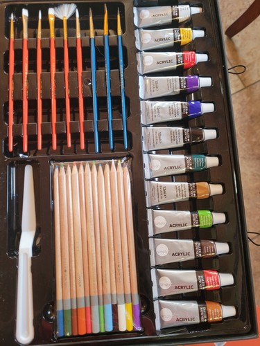 Daler-Rowney Simply Acrylic Paint Set pencil brushes with case Artist ...