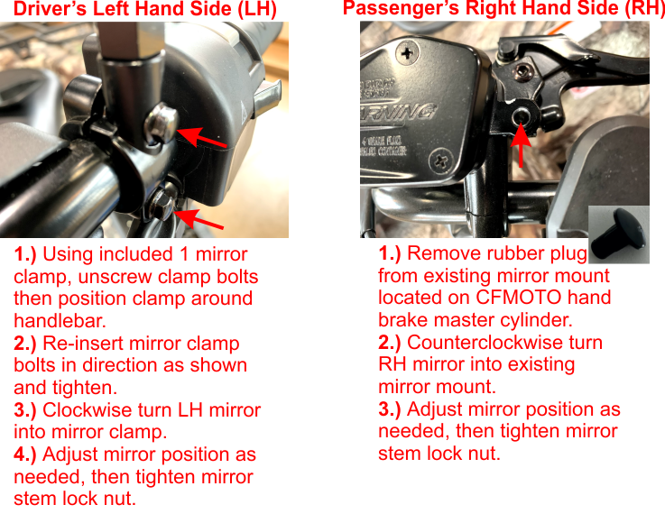 CFORCE Side View Mirrors, CFMOTO ATVs w/Right Hand Brake Lever, OEM ...