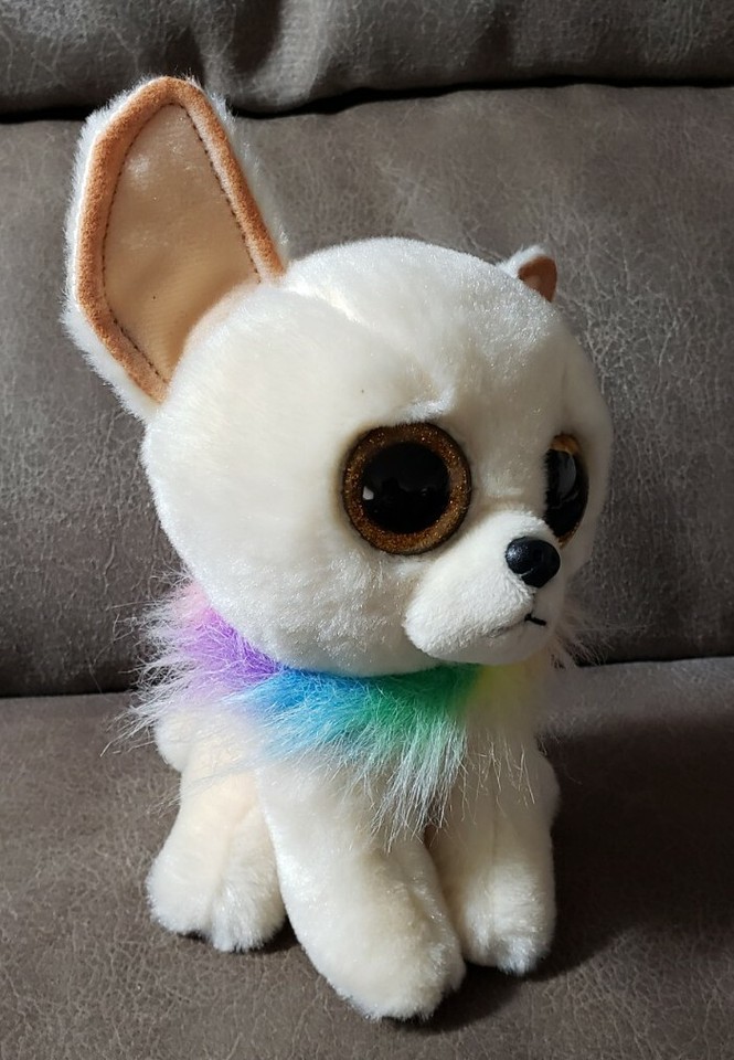 Ty 6" Plush Beanie Boos Boo Chewey The Tan Chihuahua Rainbow Collared ...