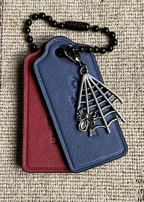 2 Genuine Coach 2.25” Red and Blue Leather HangTags Fob Spider Web ...