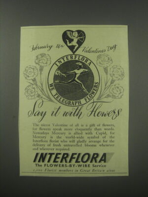 1954 Interflora Flowers-by-Wire Service Ad - February 14th Valentines ...