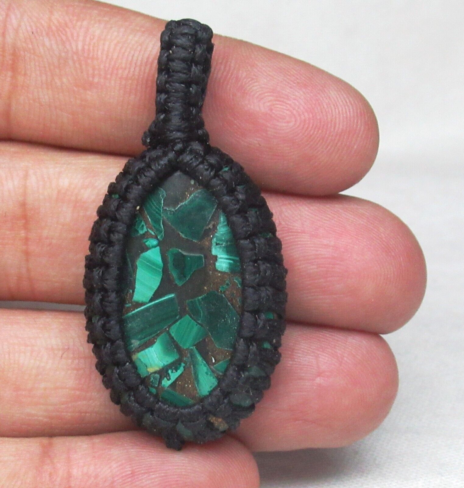 Natural Copper Malachite 41.90 Cts Cotton Waxed Cord Macrame Pendant J ...