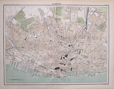 1897 VICTORIAN ANTIQUE MAP LIVERPOOL PLAN STATIONS DOCKS MARKET ...