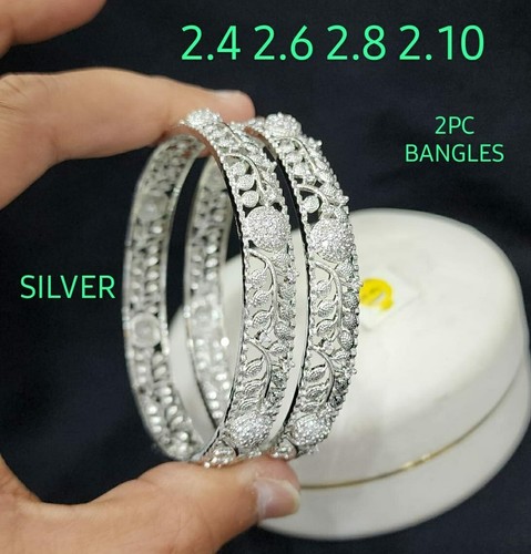 Indian Bollywood Style Silver Plated CZ AD Bangle Jewelry Set Wedding ...