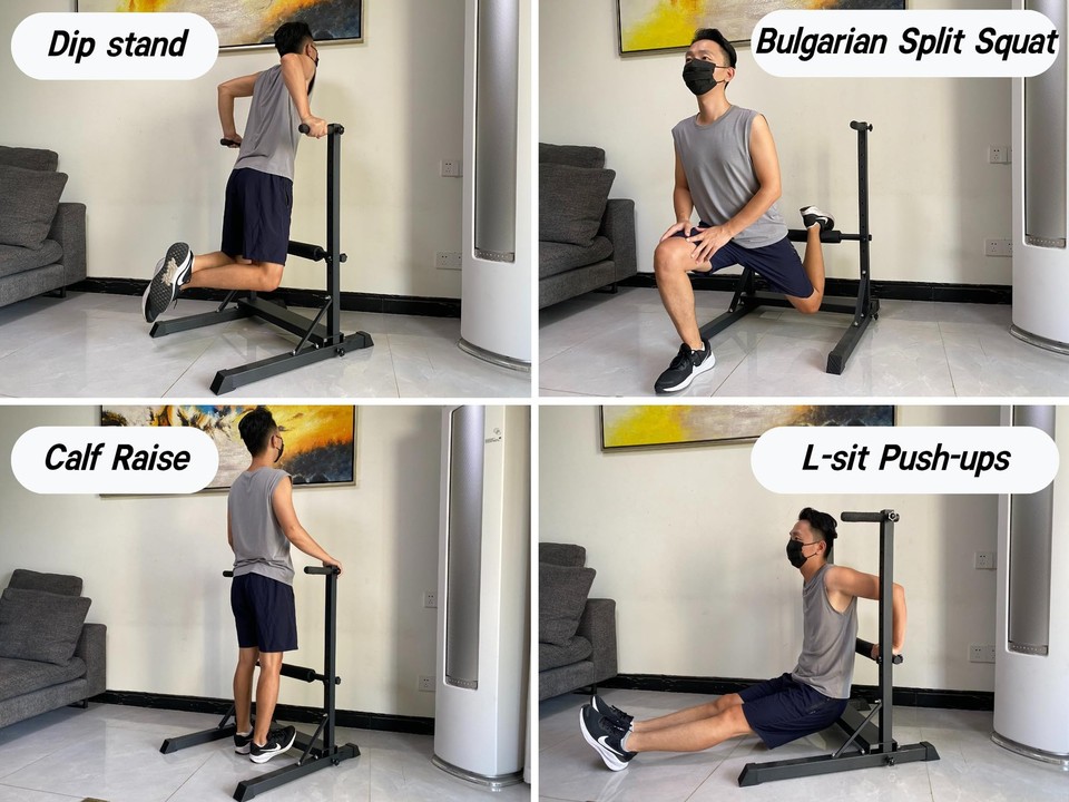3-in-1 Dip Station, Bulgarian Split Squat & Calf Raise Stand with Heavy ...