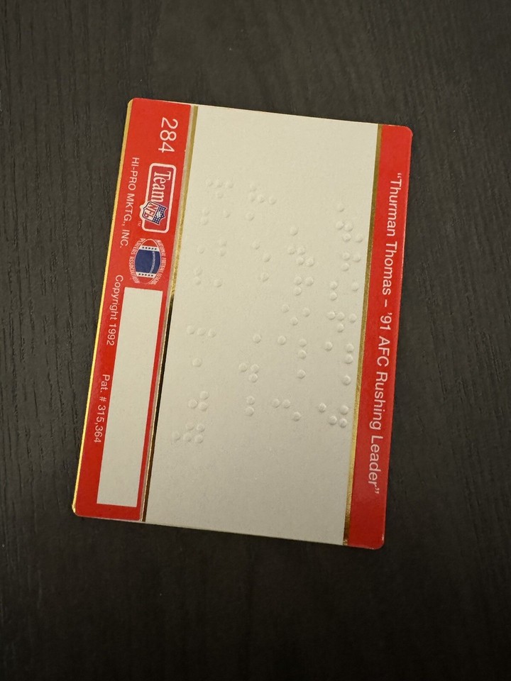 1992 Action Packed Braille #284 THURMAN THOMAS Buffalo Bills Football ...