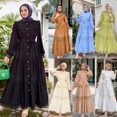 Dubai Women Muslim Long Maxi Dress Turkey Abaya Kaftan Ramadan Dresses ...