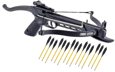 80lbs Self Cocking Hunting Pistol Crossbow with 15 Metal Arrows Black ...