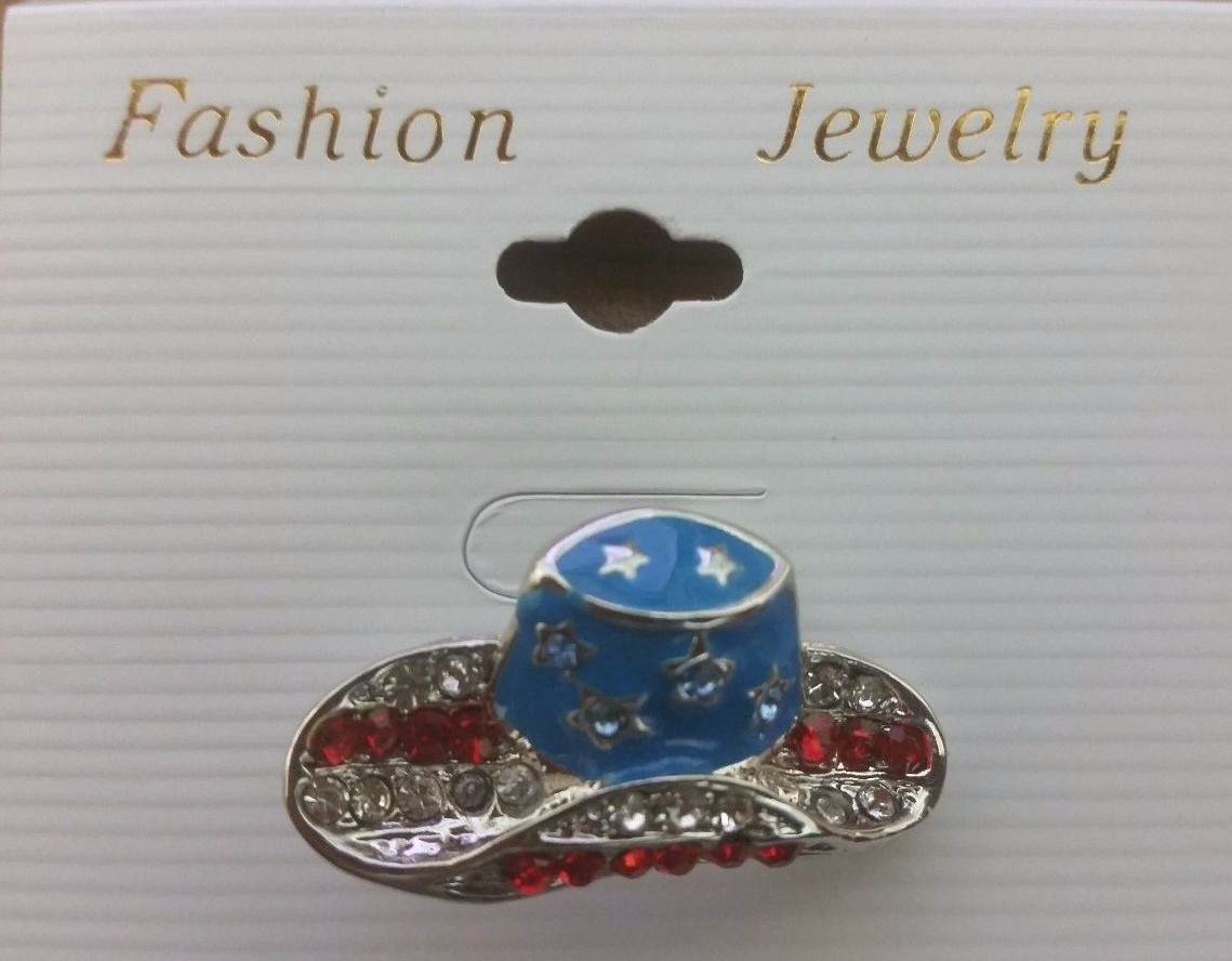 Patriotic Rhinestone Cowboy Hat Country Western USA Flag Pin #3 | eBay