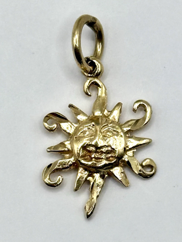 Vintage Signed 14K Solid Yellow Gold Sun Face Charm or Pendant .75" | eBay