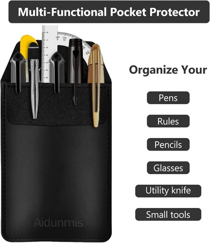 Pen Pocket Protector, 2 Pieces PU Leather Holder Organizer Black | eBay