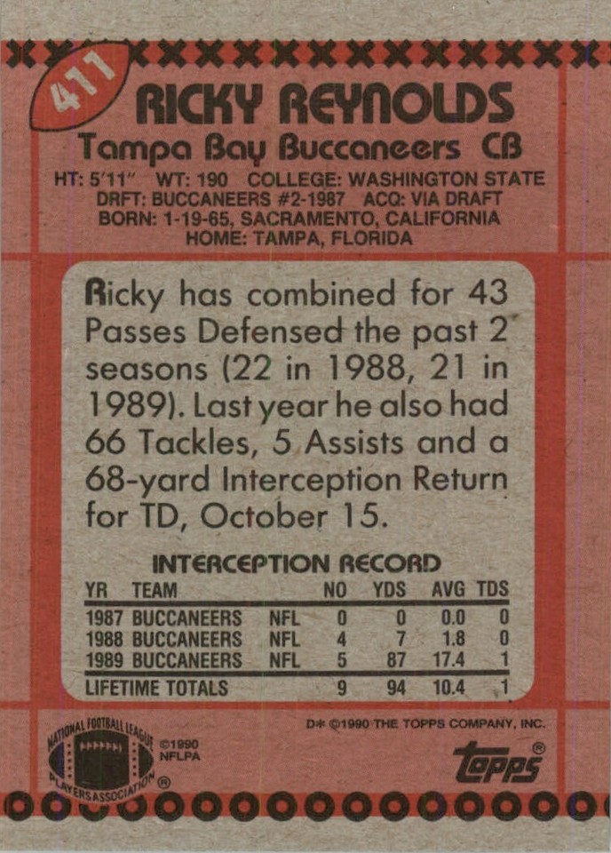 1990 Topps NFL Ricky Reynolds #411 | eBay