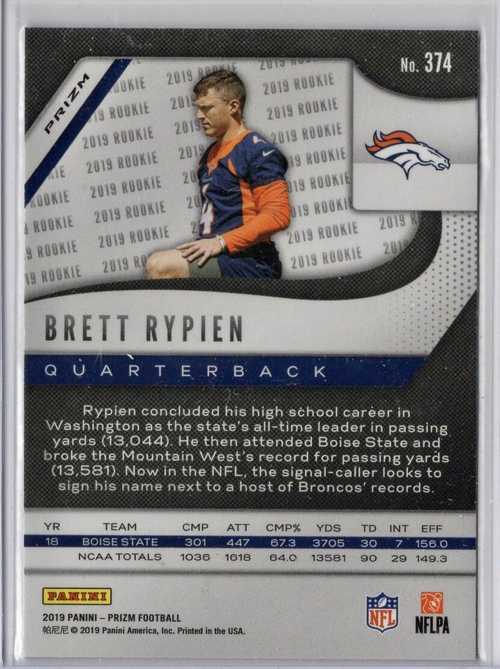 2019 Panini Prizm Brett Rypien RC Rookie Red White Blue Parallel Denver ...