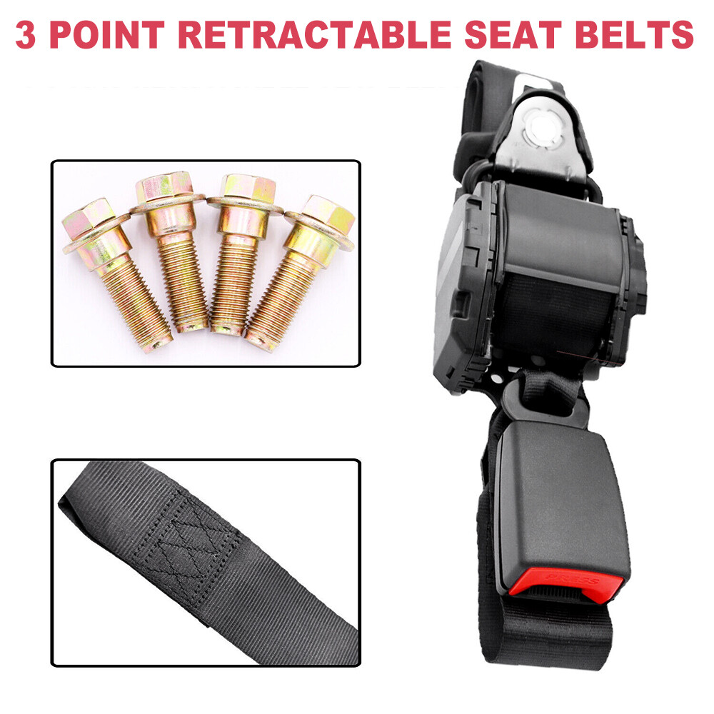 2 Set 3 Point Retractable Car Safety Seat Belt Lap Adjustable Diagonal ...