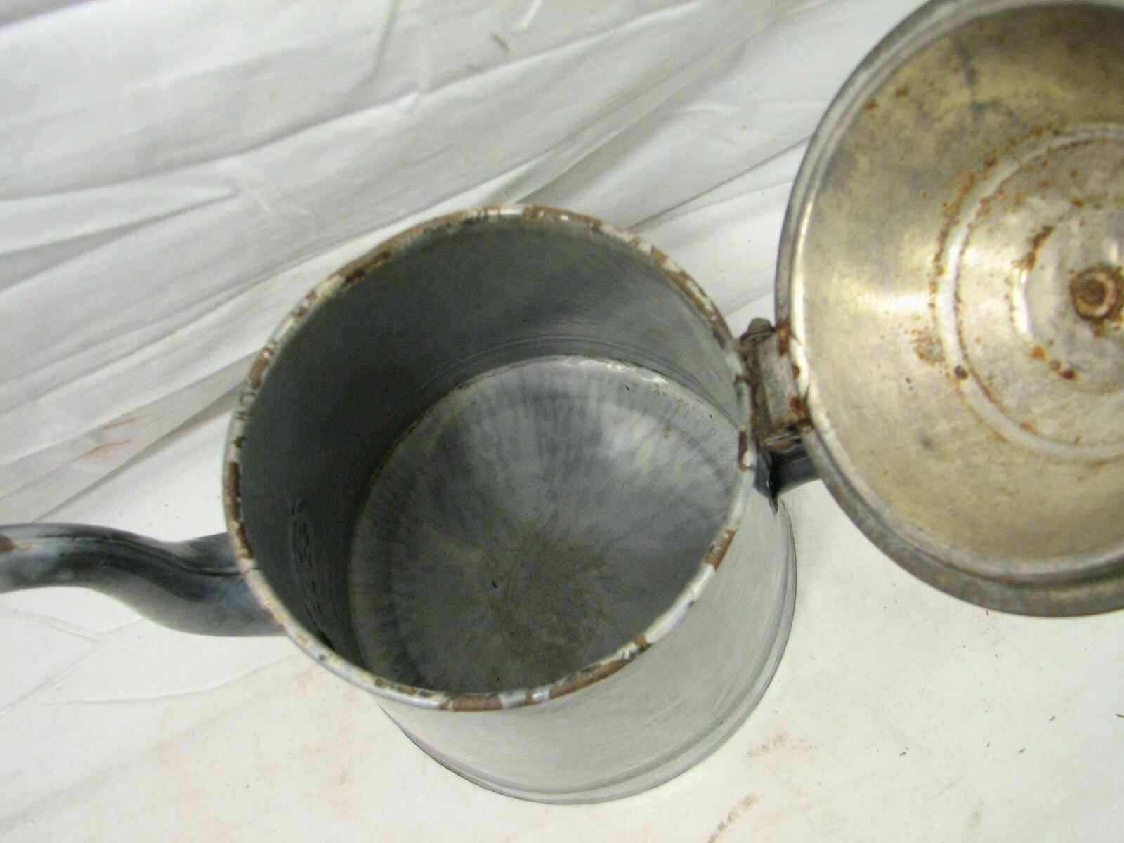 Early Primitive Gray Agate Enamel Ware Coffee Pot Pitcher Camping Fire ...
