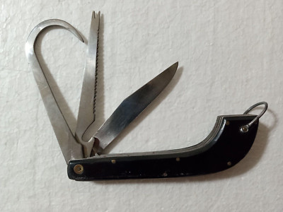 Vintage Japan Folding Fishing Knife 3 Blade Gaff Clip Saw Blades | eBay