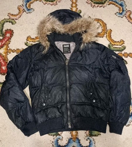 Bomboogie Boys Black Padded Down Jacket With Real Fur Trim Hood Size L ...