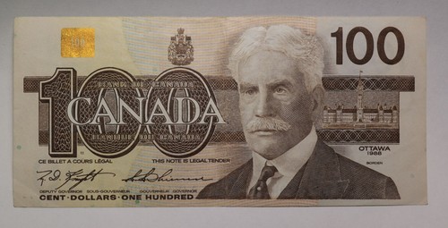 1988 CANADA $100 HUNDRED DOLLARS CAD BILL BANK NOTE BJM6470448- Great ...