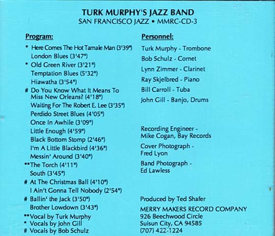 San Francisco Jazz ~ Turk Murphy's Jazz Band ~ Jazz - Traditional ~ CD ...