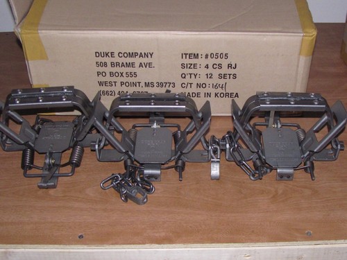 3 Duke # 4 Rubber Jaw 4 Coil Spring Traps Beaver Coyote Wolf Trap 0505 ...