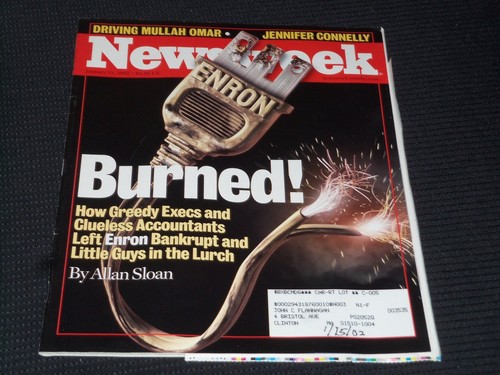 2002 JANUARY 21 NEWSWEEK MAGAZINE - ENRON BURNED! FRONT COVER - L 19454 ...