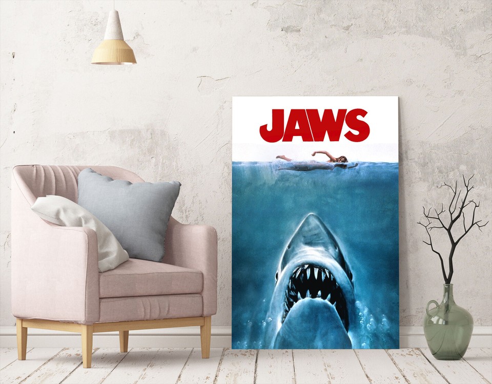 JAWS VINTAGE MOVIE POSTER CANVAS WALL ART PRINT ARTWORK SHARK READY TO ...