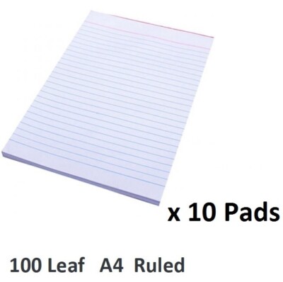 10 x Office Pad WPR010 White Writing Pad A4 NotePad 70gsm Ruled 100 ...