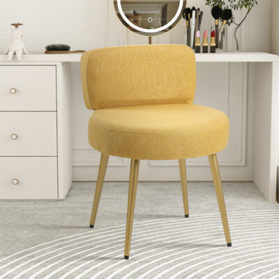 Yellow Dressing Table Stool Makeup Bench Chair Linen Padded Cushion ...