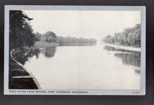 WISCONSIN WI Rock River from Bridge Fort Atkinson Vintage Postcard PC ...