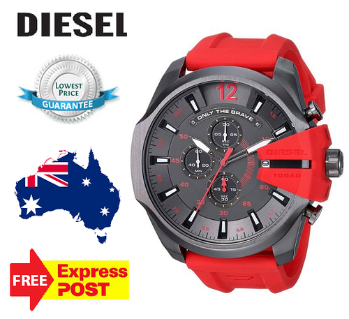NEW DIESEL MEGA CHIEF DZ4427 GUNMETAL/RED/SILICONE CHRONOGRAPH QUARTZ ...