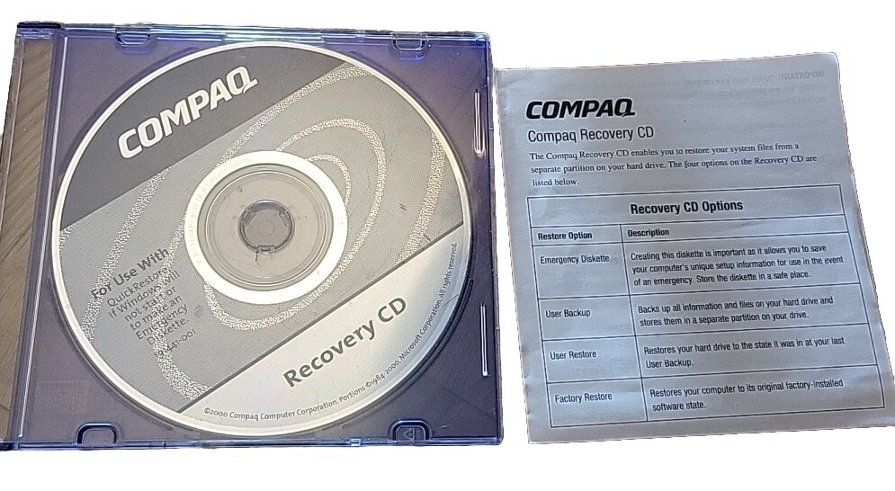 Compaq Recovery CD For Windows 191441-001 with Instruction Manual | eBay