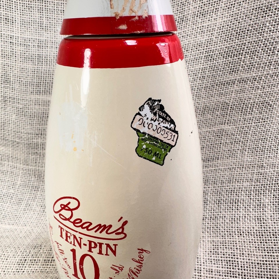 Jim Beam Glass Bowling Pin Decanter Beam's Ten-Pin 10 Yr Bourbon Bottle ...